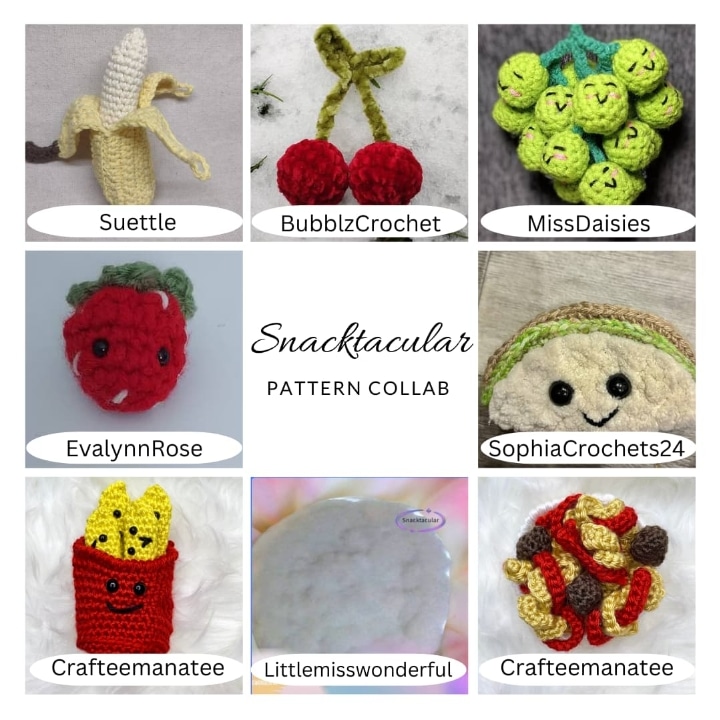🍌🧶💧7 pattern Snacktacular Collab drop! - Crochet 🧶 - Ribblr community