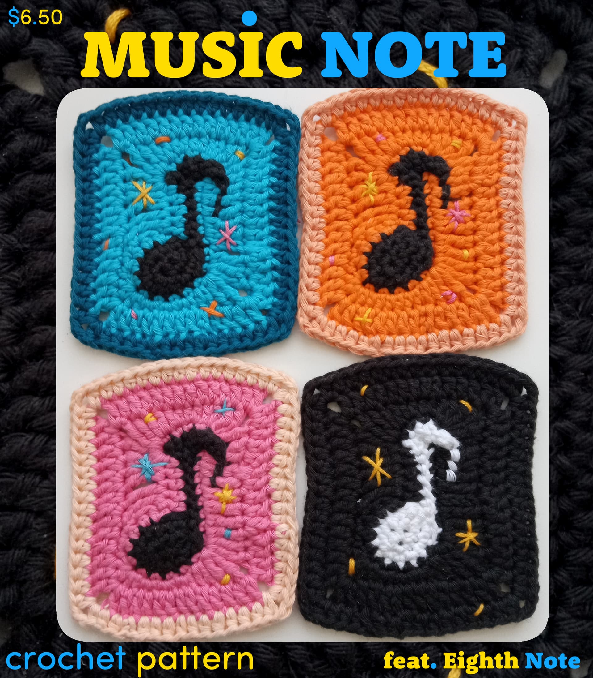 I created the Music Note Crochet Granny Square Pattern 🧶 ️🎶 & pattern ...